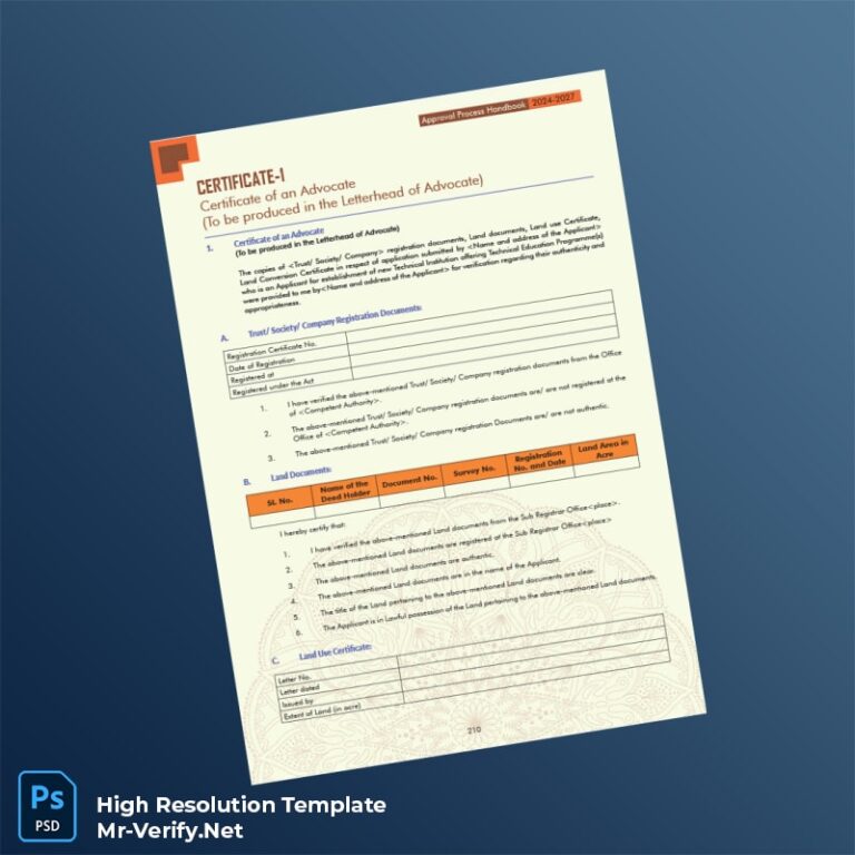 Editable Certificate Of An Advocate Registration Certificate Word And ...