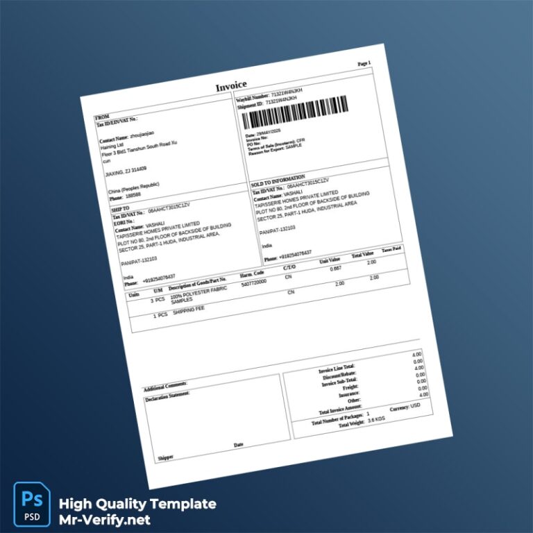 China Haining Ltd Invoice Template In Word And PDF Formats India ...