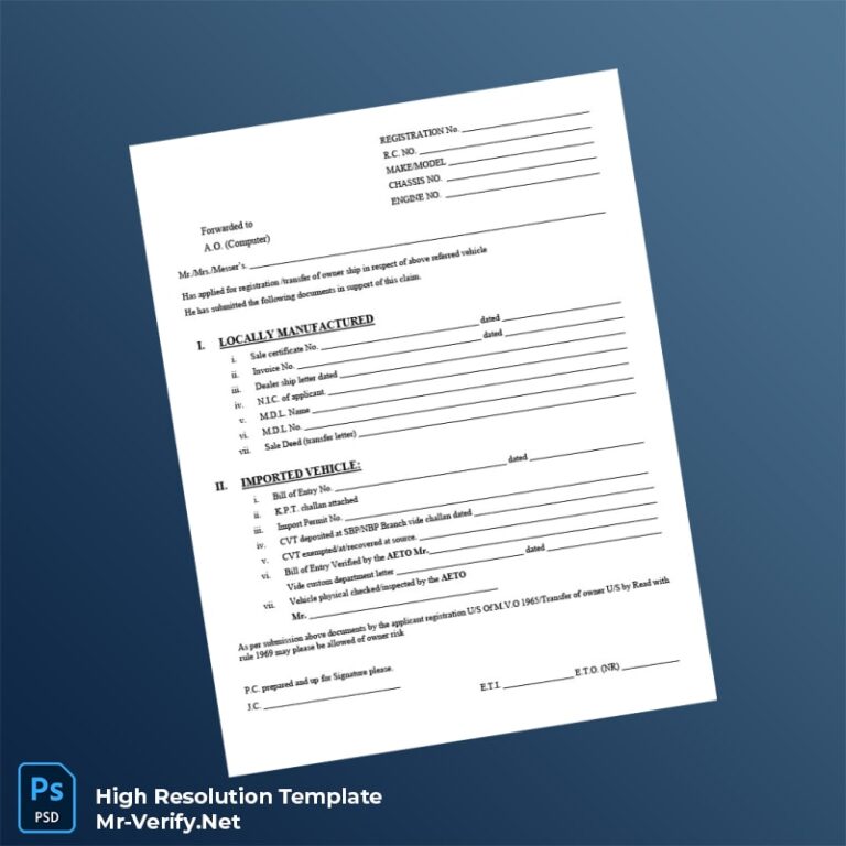 Editable Country Transport Authority Application For New Vehicle ...