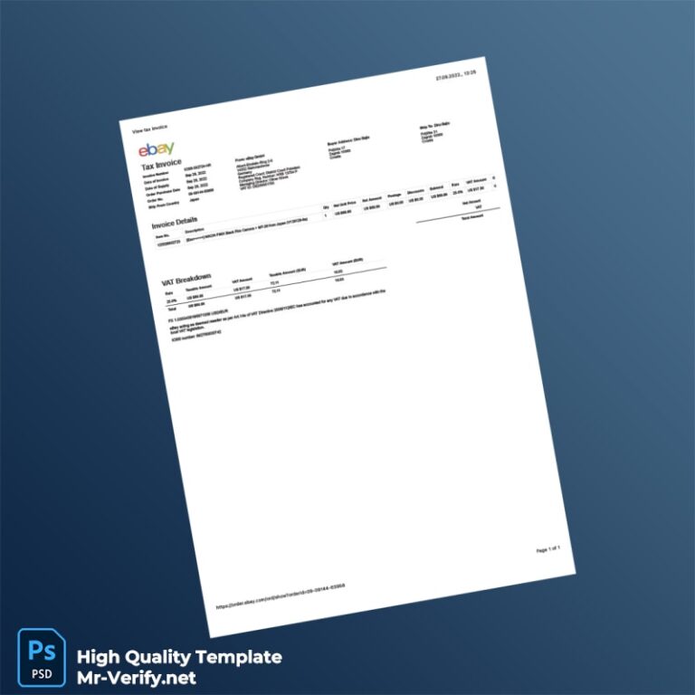 Croatia EBay GmbH Tax Invoice Template In Word And PDF Formats