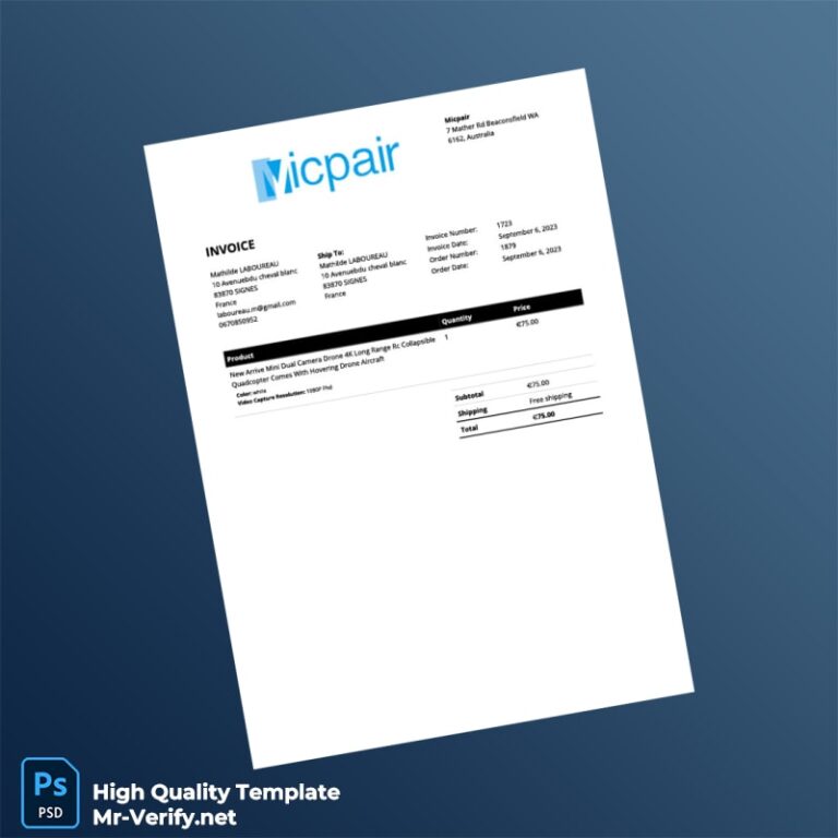 France Invoice Template Word & PDF