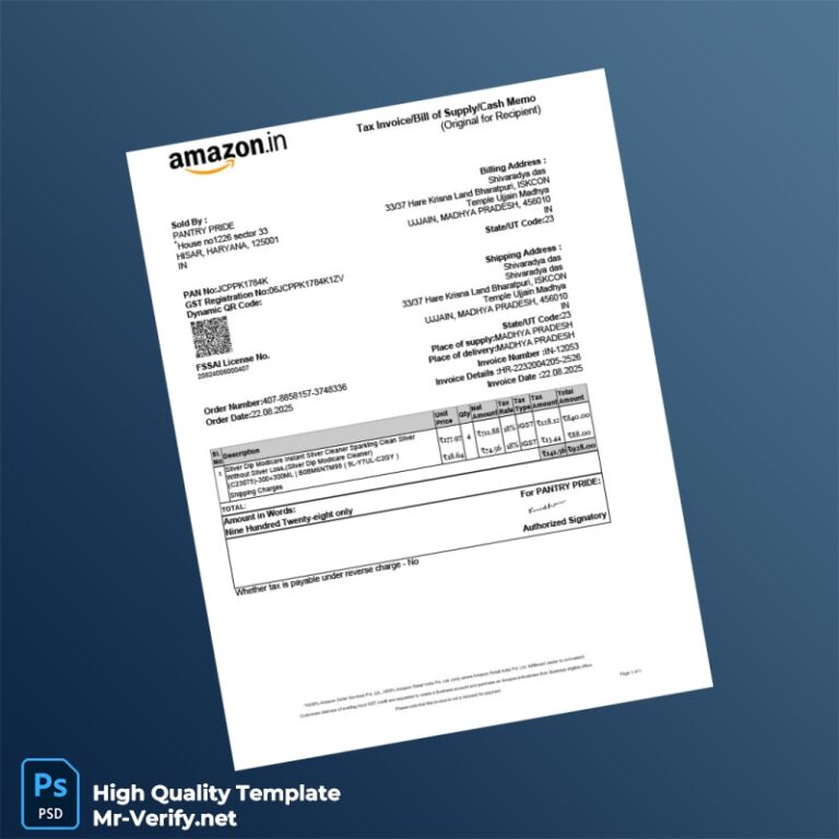India Amazon Seller Services Private Limited Invoice Template In Word And PDF Formats India ...