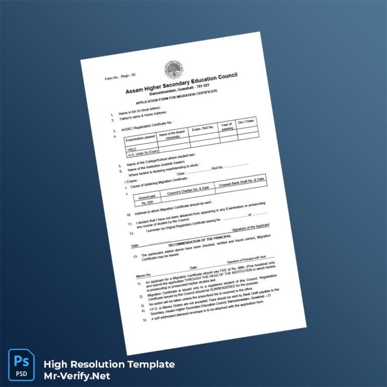 Editable India Assam Higher Secondary Education Council Migration ...