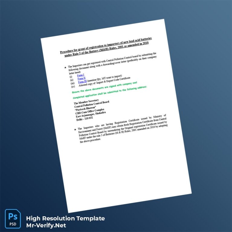 Editable India Central Pollution Control Board Registration Certificate ...