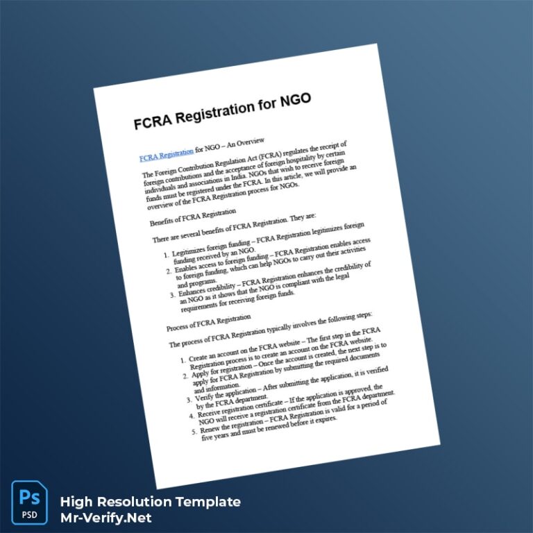 Editable India FCRA Registration Certificate Word And Pdf Template 2 Page