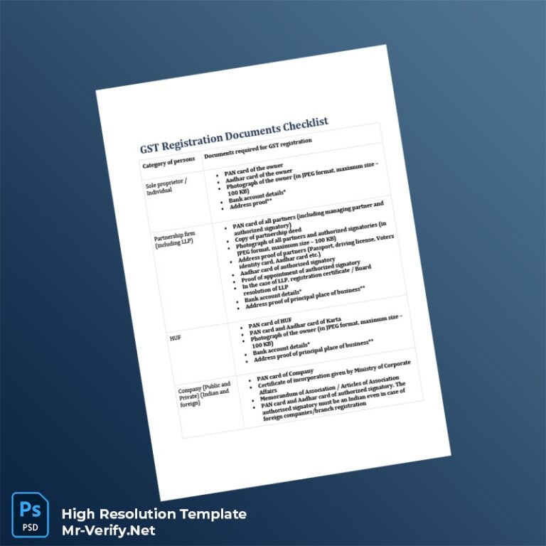 Editable India GST Registration Document Checklist Word And Pdf ...