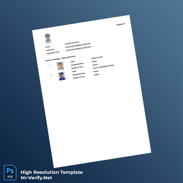 India Gujarat GST Registration Certificate Template