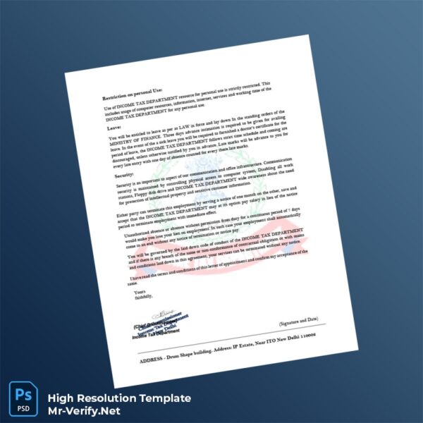 Editable India Income Tax Department Employment Verification Letter ...