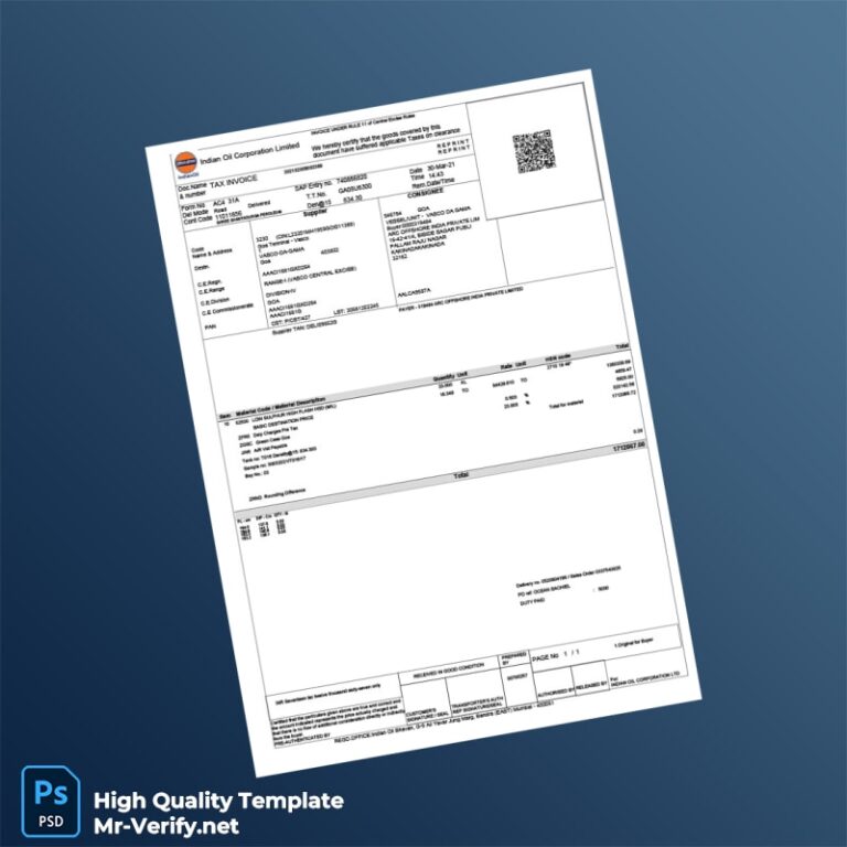 India Indian Oil Corporation Limited Invoice Template In Word And PDF ...