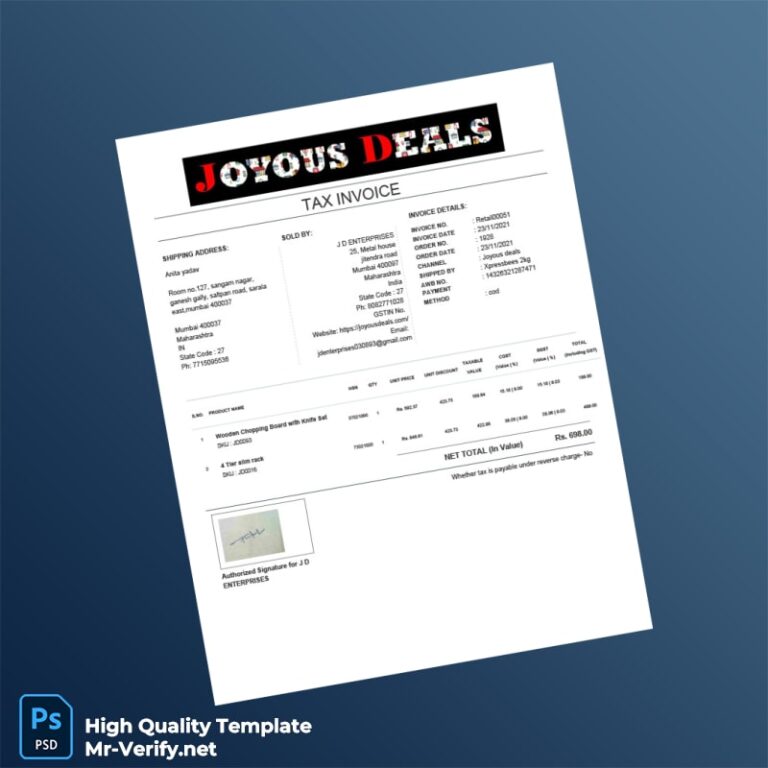 India J D Enterprises Tax Invoice Template In Word And PDF Formats