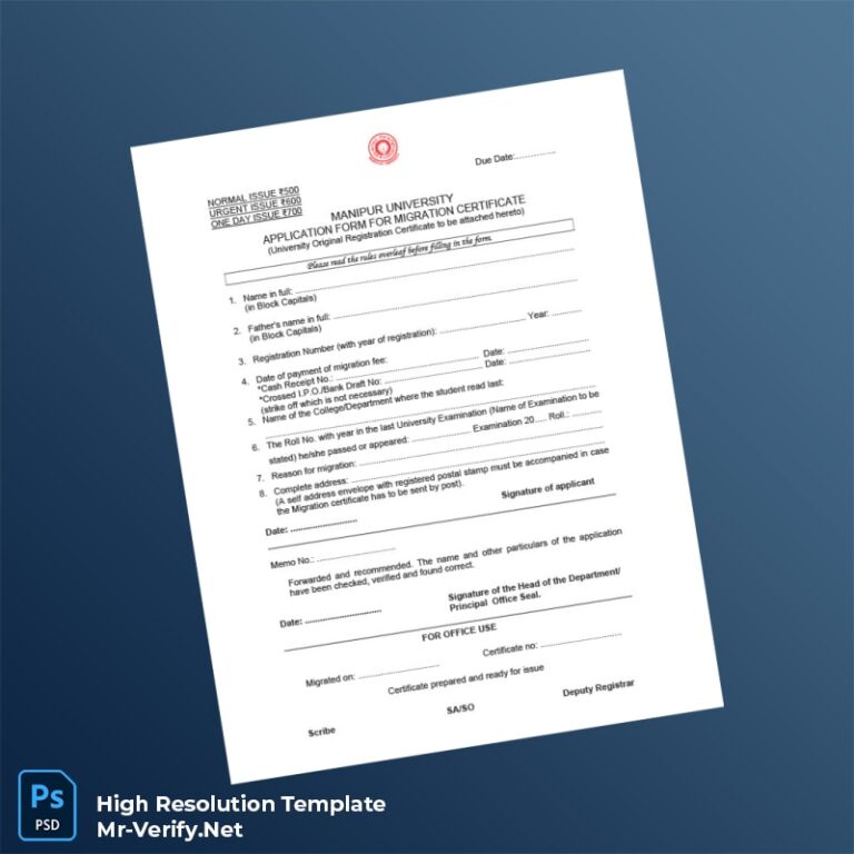Editable India Manipur University Migration Certificate Application ...