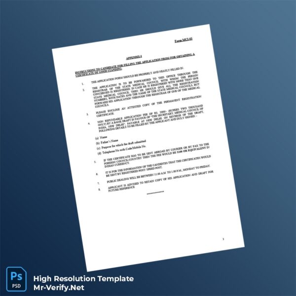Editable India Medical Council Certificate Of Good Standing Word And ...