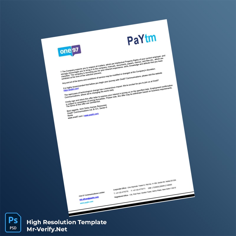Editable India One97 Communications Ltd Employment Verification Letter Word And Pdf Template 4 Page