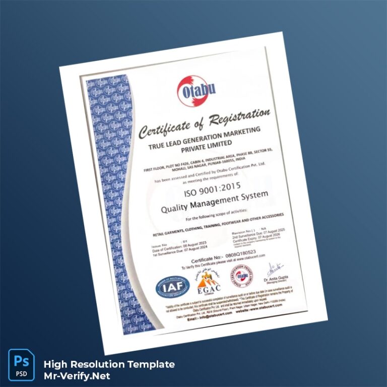 Editable India Otabu Certificate Of Registration Word And Pdf Template