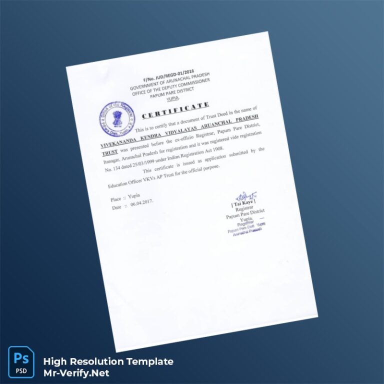 India Papum Pare District Editable Trust Registration Certificate Word ...