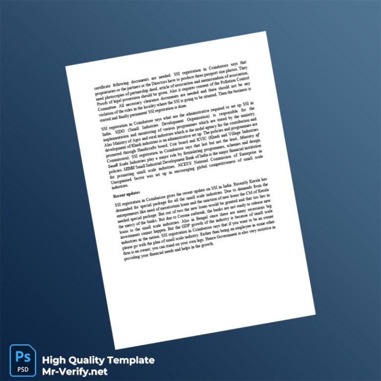 India Provisional SSI Registration Certificate Template In Word And PDF ...