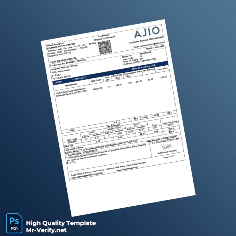 India Reliance Retail Invoice Template In Word And PDF Formats