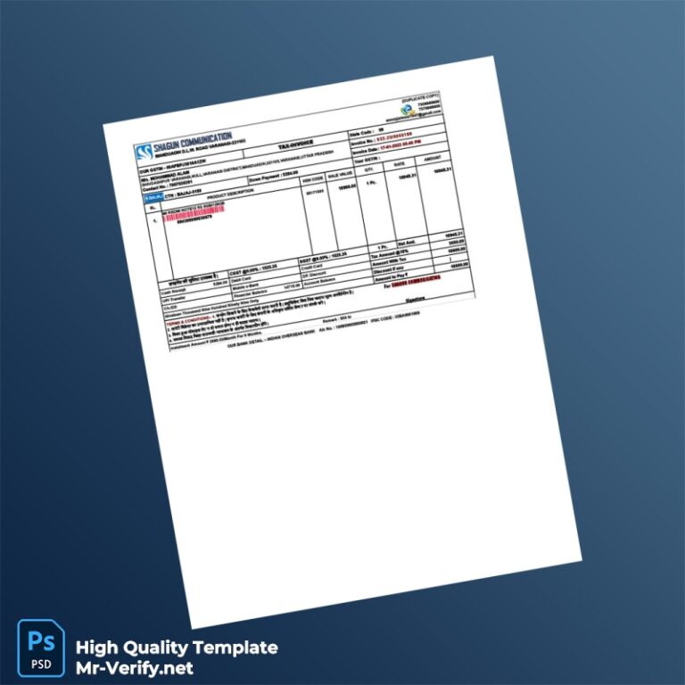 India Shagun Communication Tax Invoice Template In Word And PDF Formats