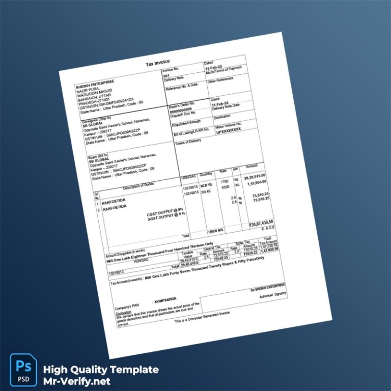 India Sheikh Enterprise Invoice Template In Word And PDF Formats