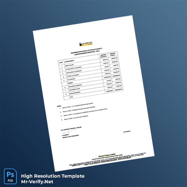 Editable India Shriram Finance Limited Employment Offer Letter Word And ...