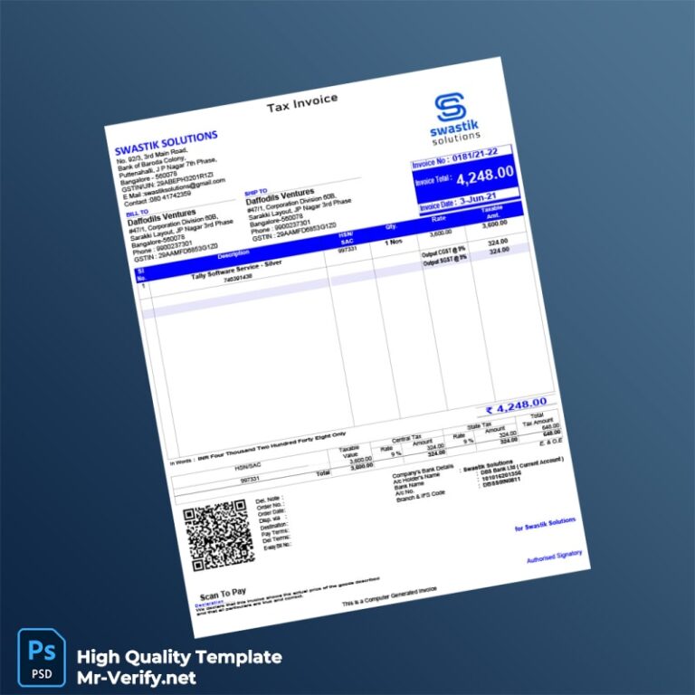 India Swastik Solutions Invoice Template In Word And PDF Formats