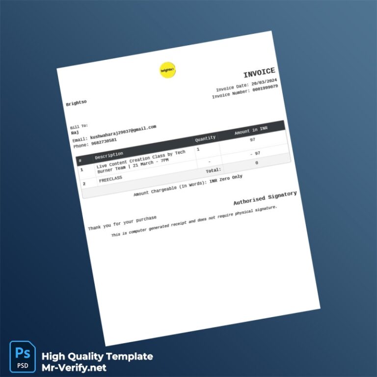 India Tech Burner Team Invoice Template In Word And PDF Formats