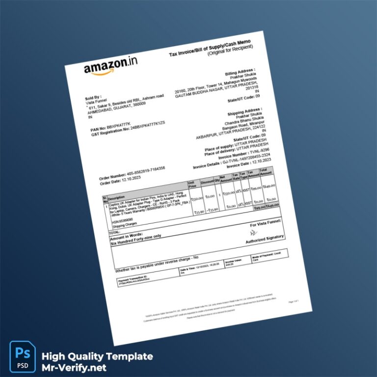 India Vista Funnel Invoice Template In Word And PDF Formats