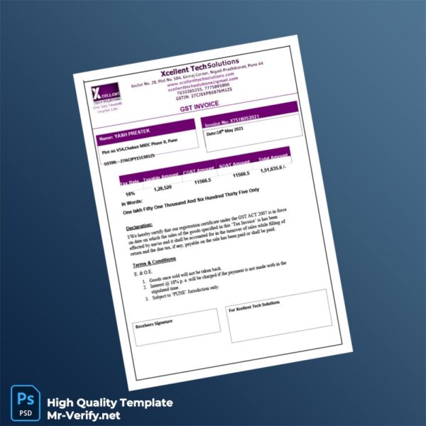 India Xcellent Tech Solutions GST Invoice Template In Word And PDF ...