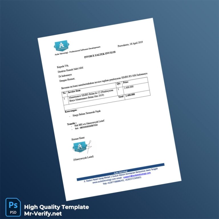 Indonesia Aulia Teknologi Invoice Template In Word And PDF Formats