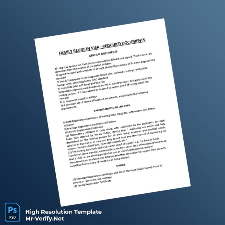 Editable Italy Visa Family Reunion Documentation Checklist Word And Pdf ...