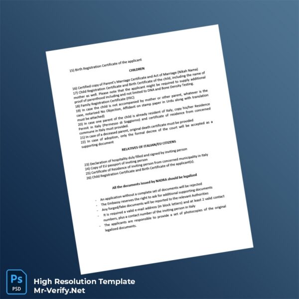 Editable Italy Visa Family Reunion Documentation Checklist Word And Pdf ...