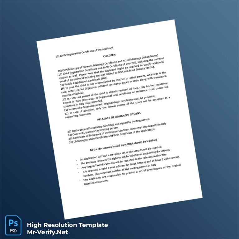 Editable Italy Visa Family Reunion Documentation Checklist Word And Pdf ...