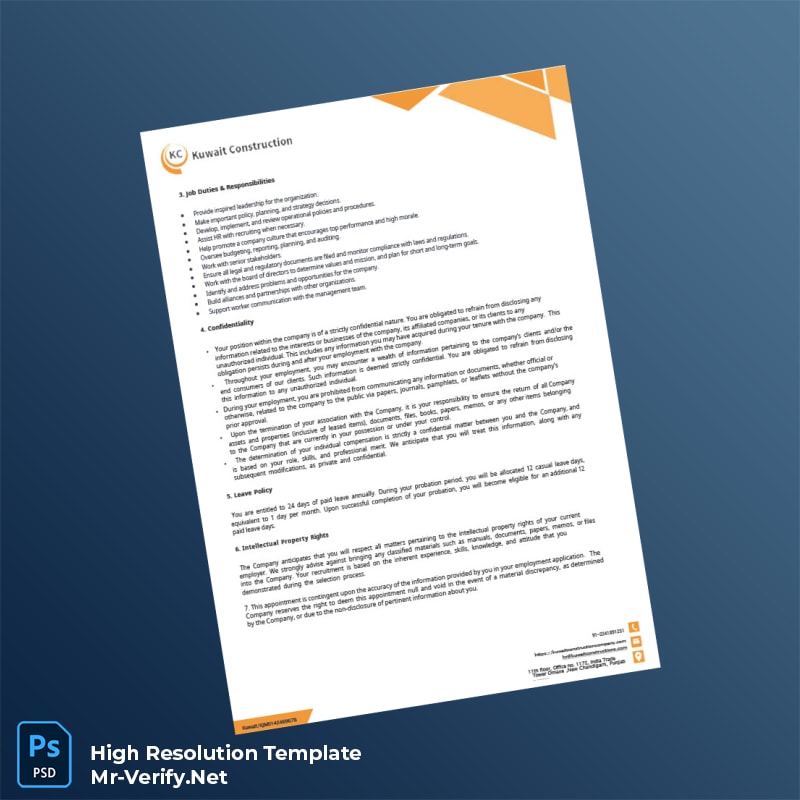 Editable KCC Employment Verification Letter Word And Pdf Template 6 Page
