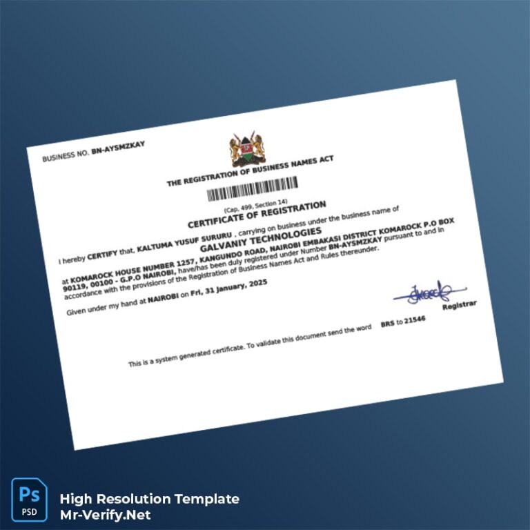 Editable Kenya Registrar Of Companies Business Name Registration ...