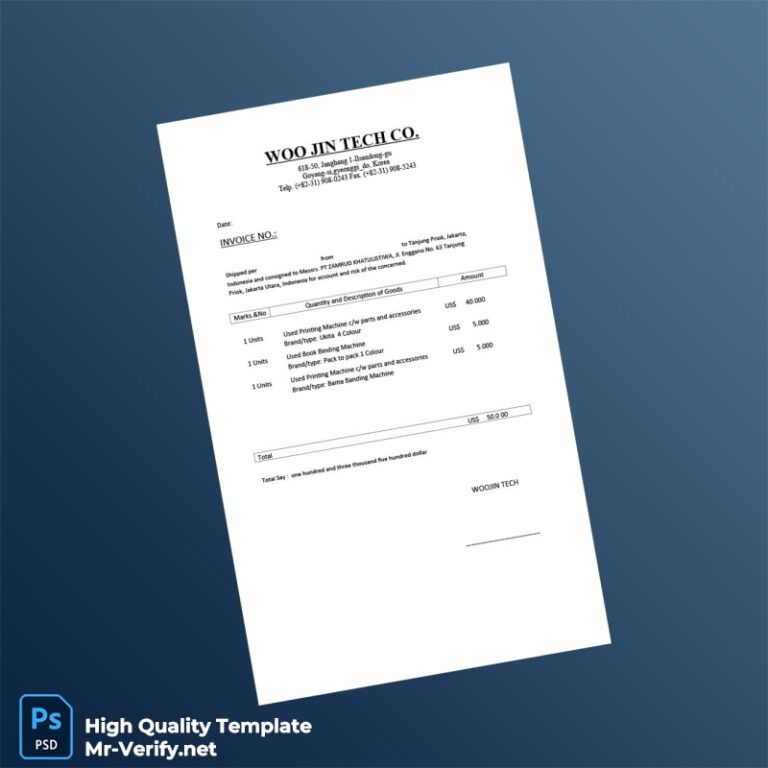 Korea Woo Jin Tech Co Invoice Template In Word And PDF Formats 2 Page