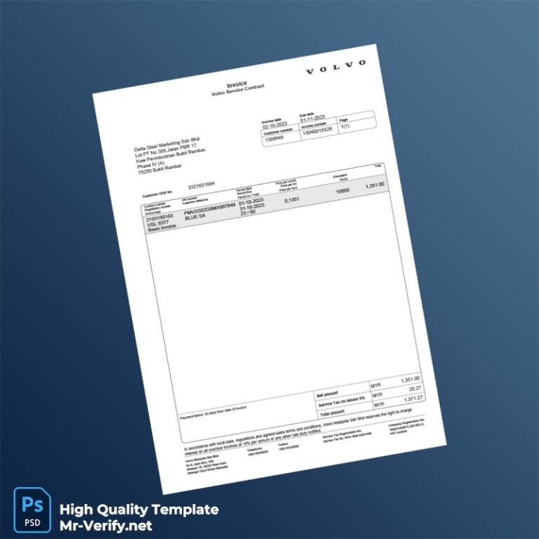 Malaysia Volvo Malaysia Sdn Bhd Invoice Template In Word And PDF Formats