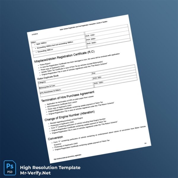 Pakistan Excise And Taxation Department Motor Vehicle Registration ...