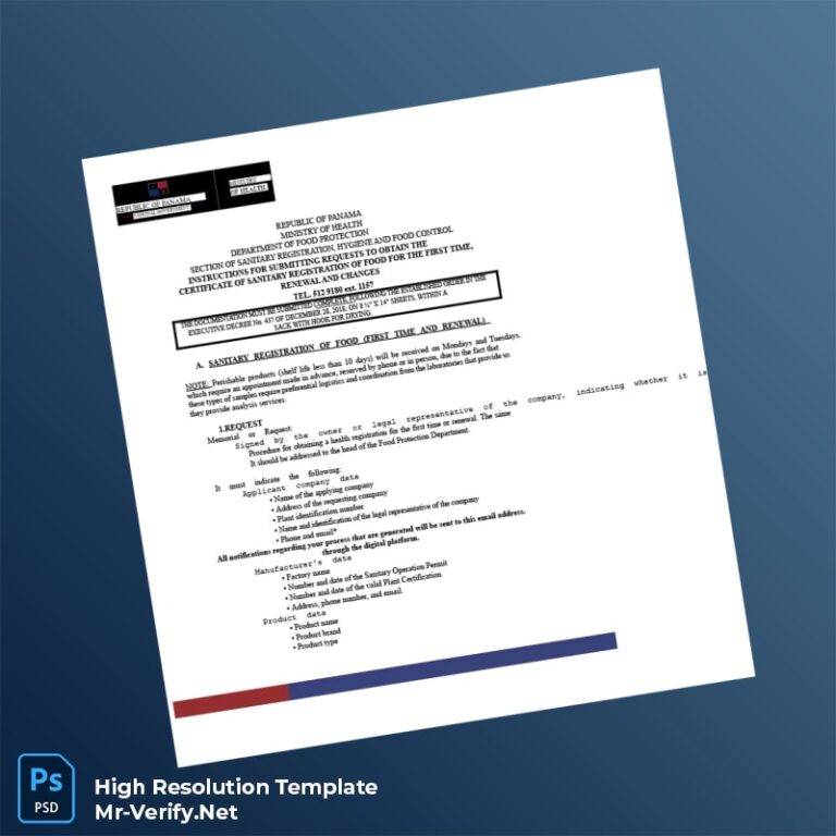 Editable Panama Ministry Of Health Food Sanitary Registration ...