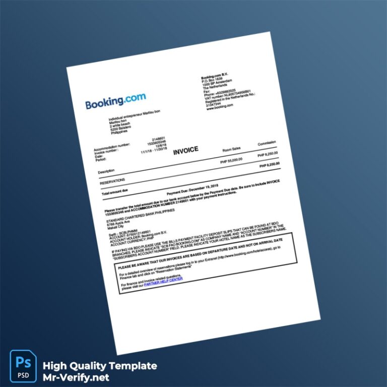 Philippines Booking Com Invoice Template In Word And PDF Formats
