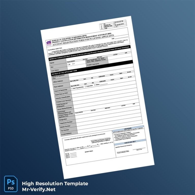 Editable Philippines Bureau Of Philippine Standards Account ...
