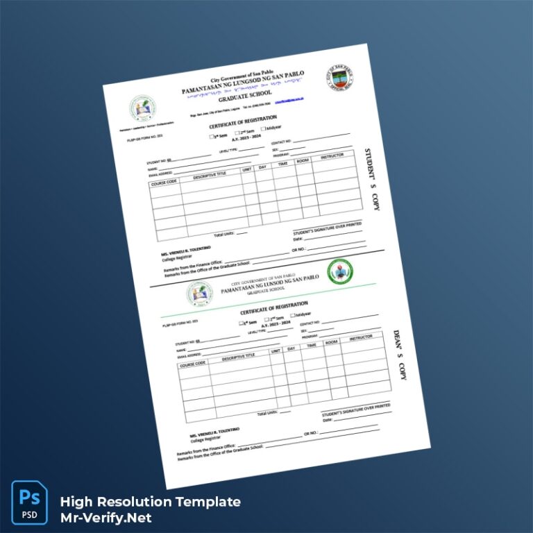 Editable Philippines City Government Of San Pablo Certificate Of ...
