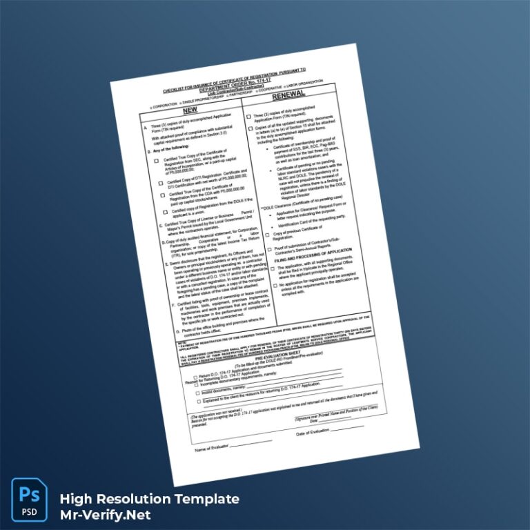 Editable Philippines DOLE Certificate Of Registration Checklist Word ...