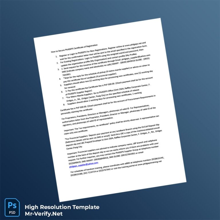 Editable Philippines PhilGEPS Registration Certificate Word And Pdf ...