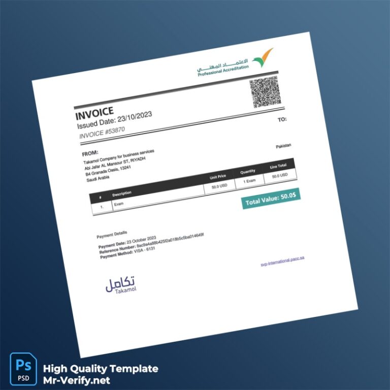 Saudi Arabia Takamol Company Invoice Template In Word And PDF Formats