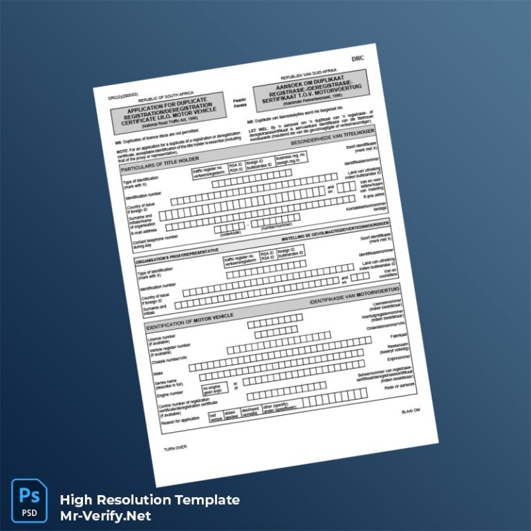 Editable South Africa Motor Vehicle Registration Duplicate Certificate ...