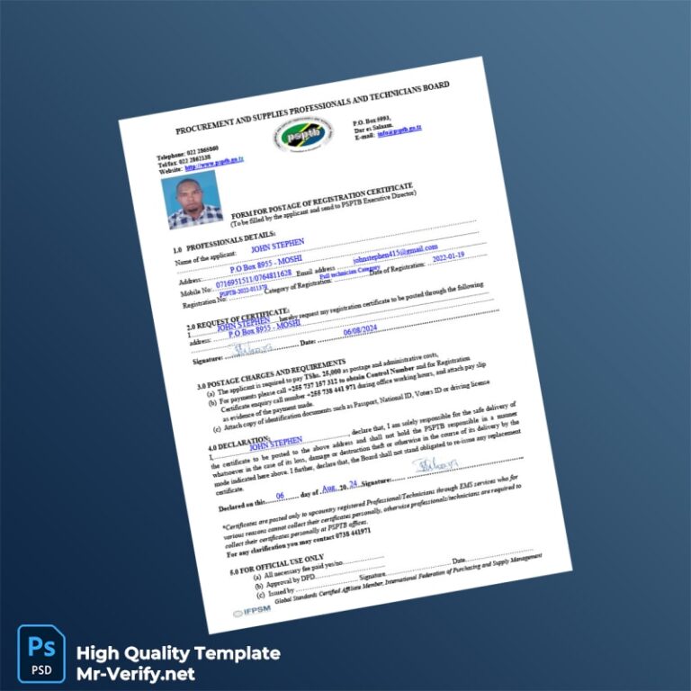 Tanzania NIDA Editable Registration Certificate Form Template In Word ...