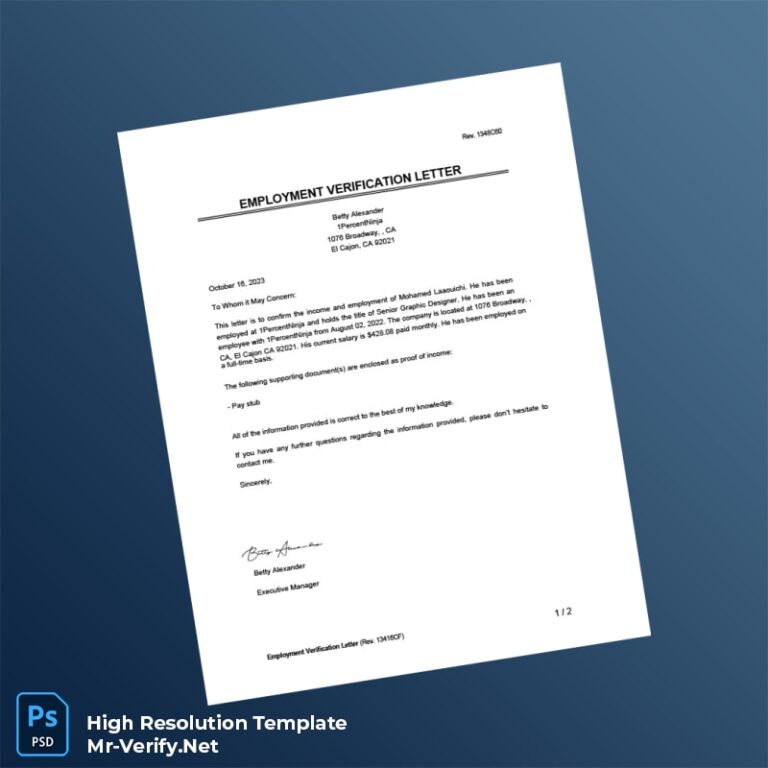 Editable USA 1PercentNinja Employment Verification Letter Word And Pdf ...
