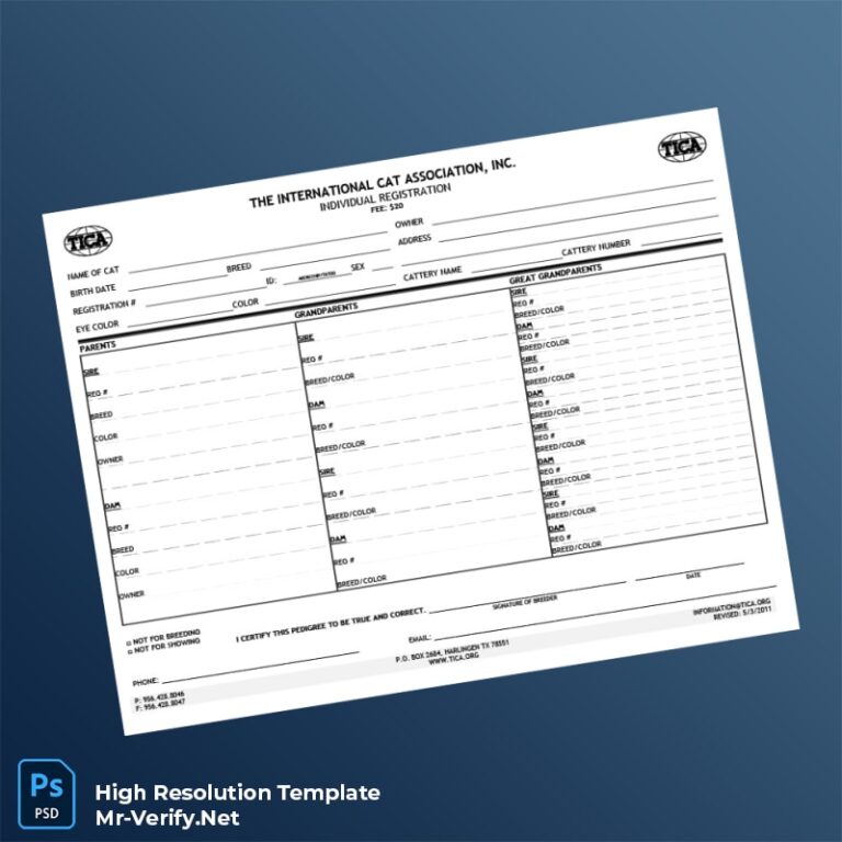 Editable USA TICA Individual Registration Certificate Word And Pdf ...