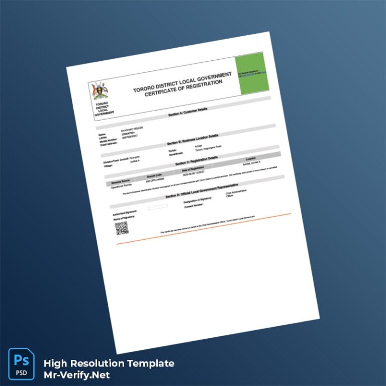 Uganda Tororo District Local Government Registration Certificate Word ...