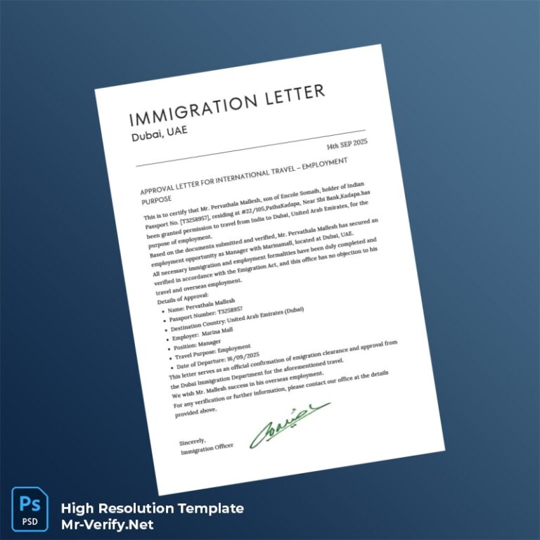 Editable United Arab Emirates Marina Mall Employment Verification ...